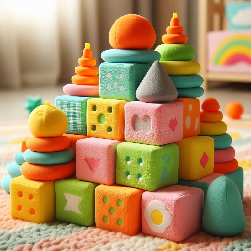 Soft Blocks in Varied Shapes and Bright Colors that Stack Easily Stock ...