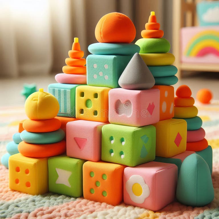 Soft Blocks in Varied Shapes and Bright Colors that Stack Easily Stock ...
