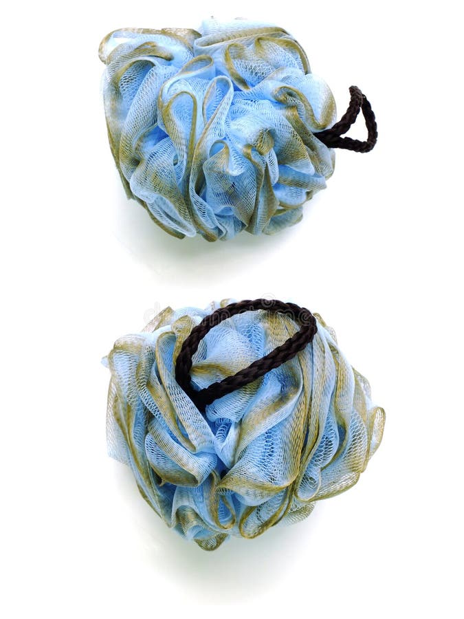 Soft Blue Bath Puff or Sponge on White Background; Stock Photo - Image ...