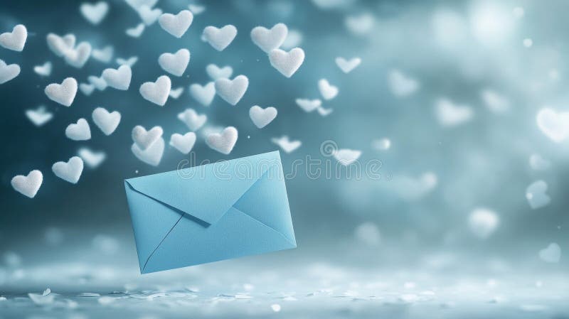 Soft Blue Envelope with Floating Hearts Romantic Message Stock ...