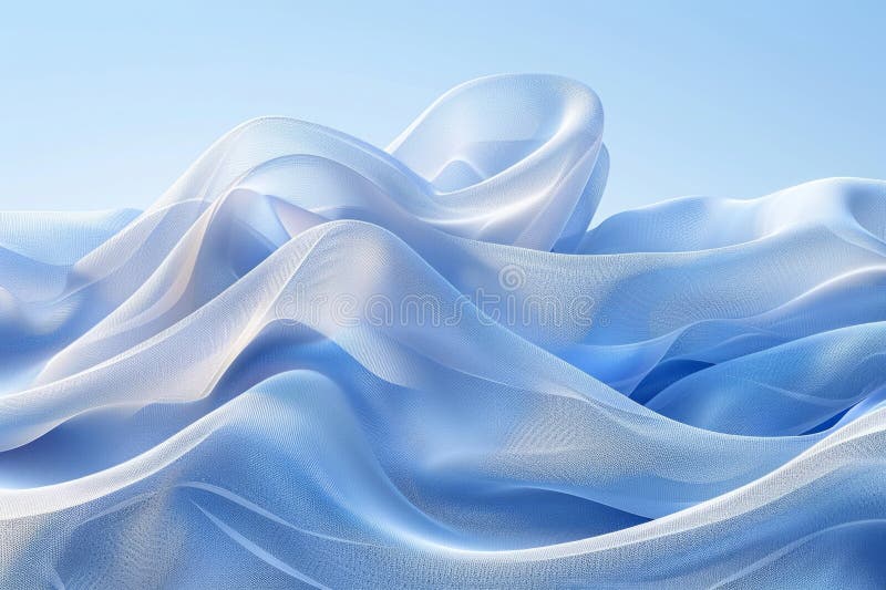 Soft Blue Fabric Dances Gently in the Wind, Creating a Wave-like ...