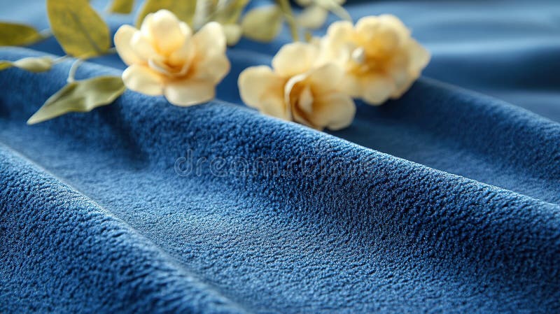 Soft Blue Fabric Texture with Pale Yellow Flowers Stock Illustration ...