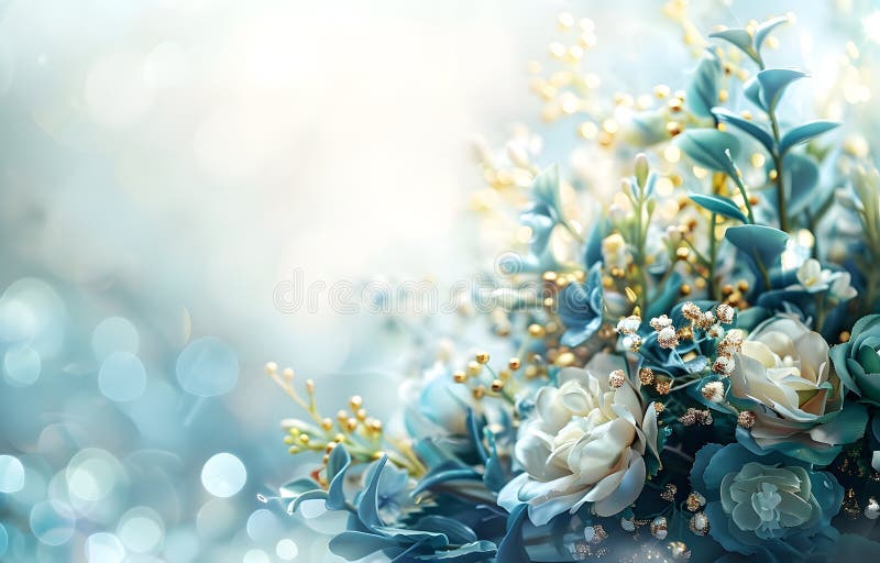 Soft Blue Floral Background with Gold Glitter. Stock Illustration ...