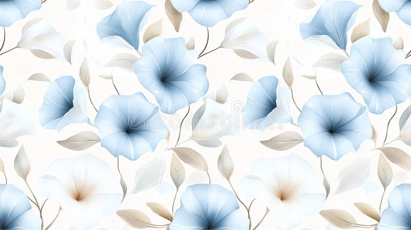 Soft Blue Floral Pattern with Delicate Leaves on a Light Background ...