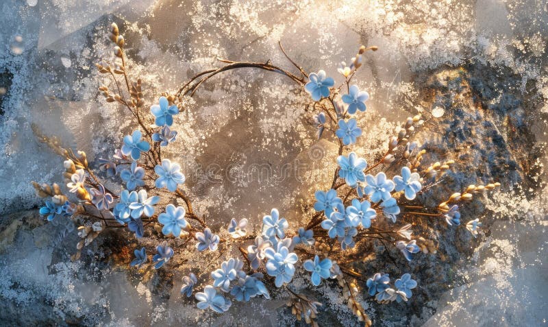 Soft Blue Forget-me-not Wreath in the Snow on Gray Background Stock ...