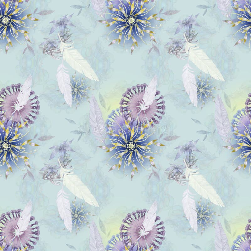 Soft Blue Pattern in Boho Style Stock Illustration - Illustration of ...