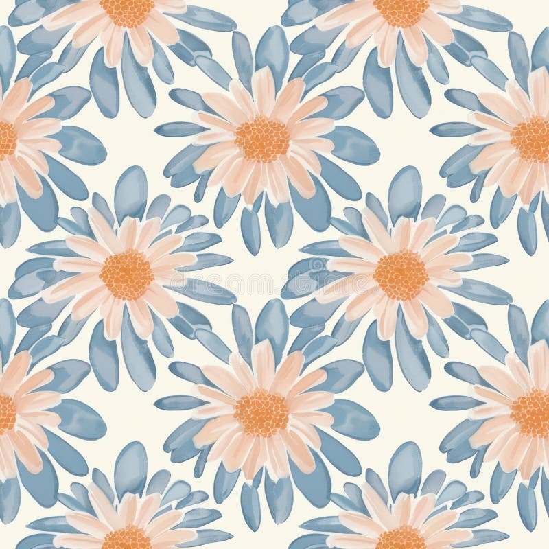 Soft Blue and Peach Daisy Floral Seamless Pattern with Simple Design ...