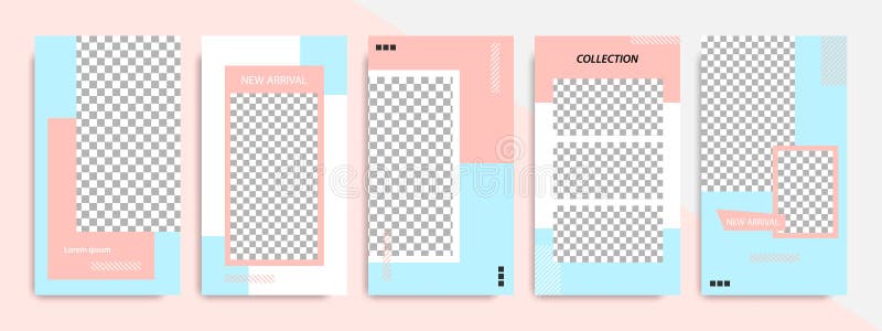 Soft Blue Peach Geometric Instagram Layout Banner Template Bundle Stock ...