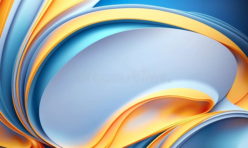 Soft Blue Realistic Illustration with Gold Wavy Forms. Modern ...
