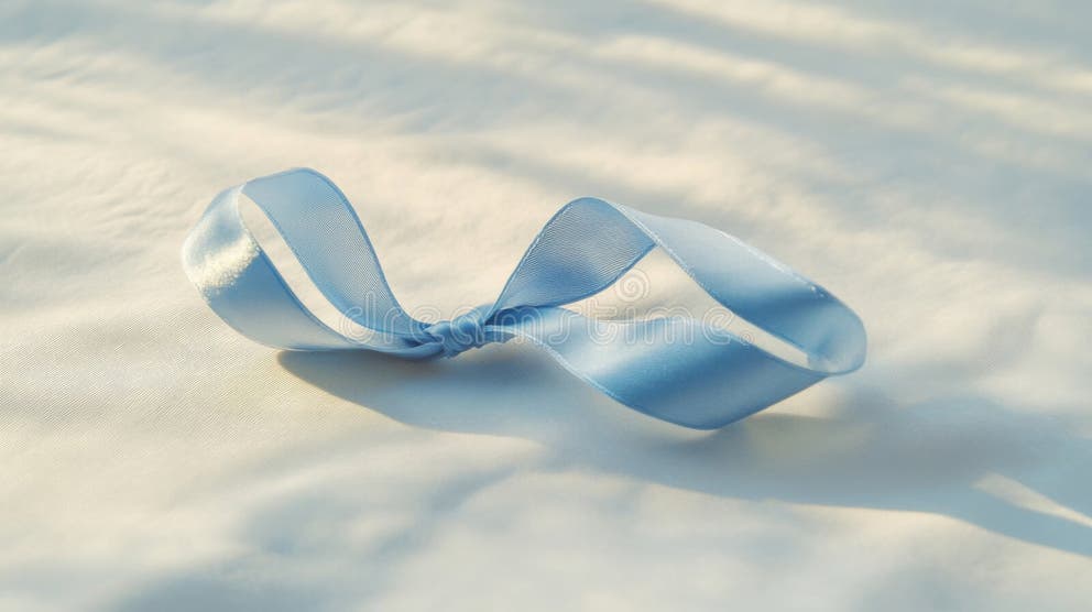 Soft Blue Ribbon Loop on White Fabric with Gentle Wavy Shadow and ...