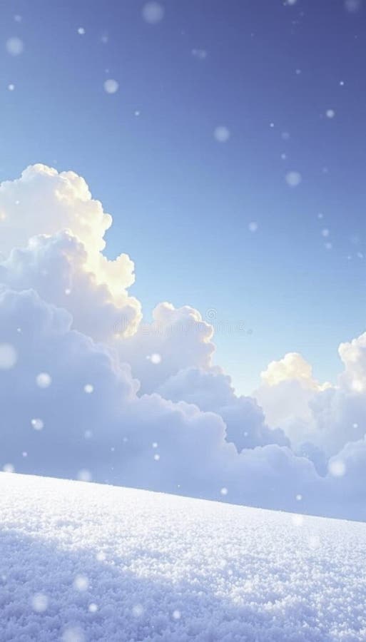 Soft Blue Sky with Cirrus Clouds Above, Gentle Snowfall on the Ground ...