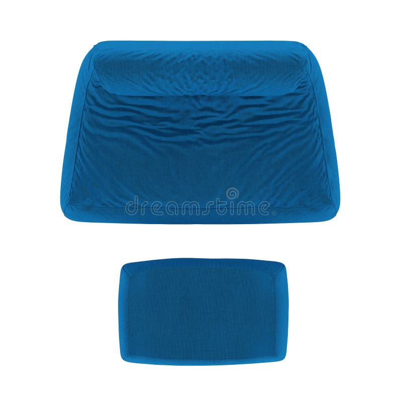A Soft Blue Sofa and Pouf of Fabric an Isolated Background Top View. 3d ...