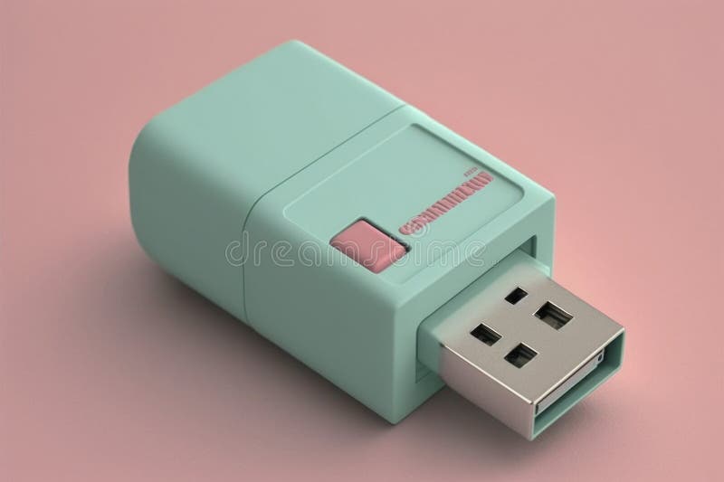 Soft Blue Usb Flash Drive on Pink Background. Generative AI Stock ...