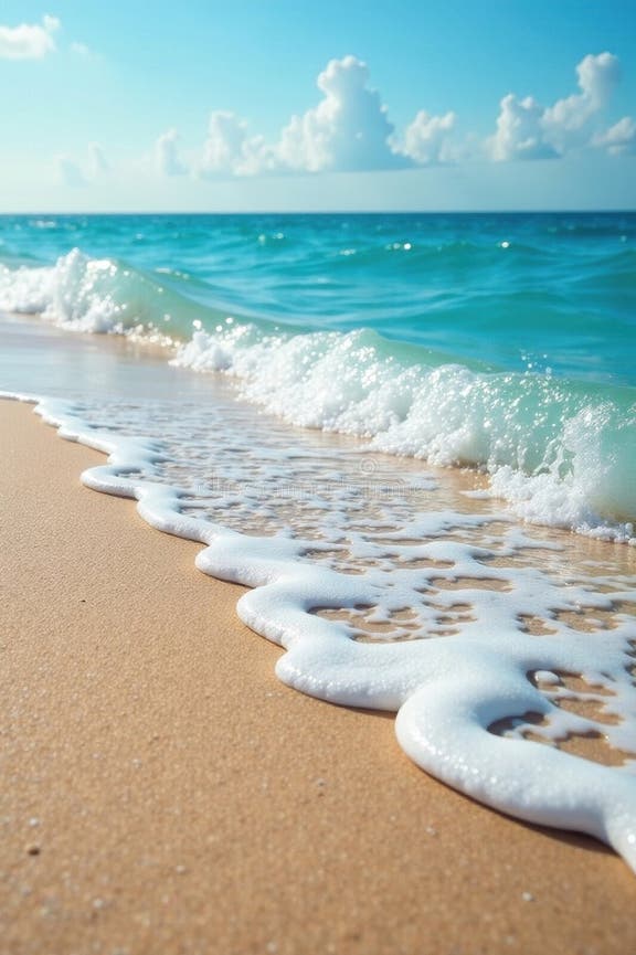 Soft Blue Wave Washes Ashore on Smooth Sandy Beach, Beach, Aqua, Blue ...