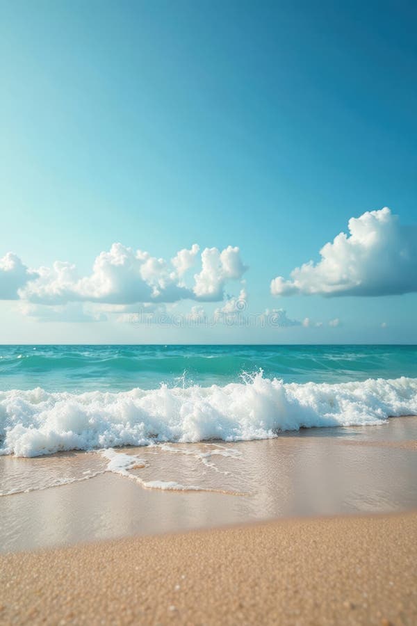 Soft Blue Wave Washes Ashore on Smooth Sandy Beach Clear Landscape ...