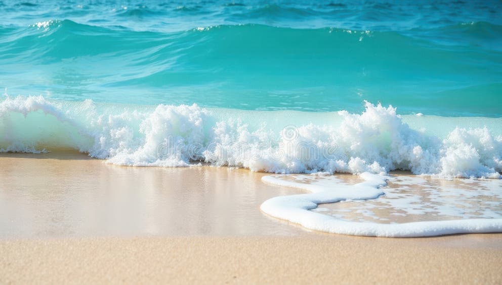 Soft Blue Wave Washes Ashore on Smooth Sandy Beach , Sunlight, Wave ...