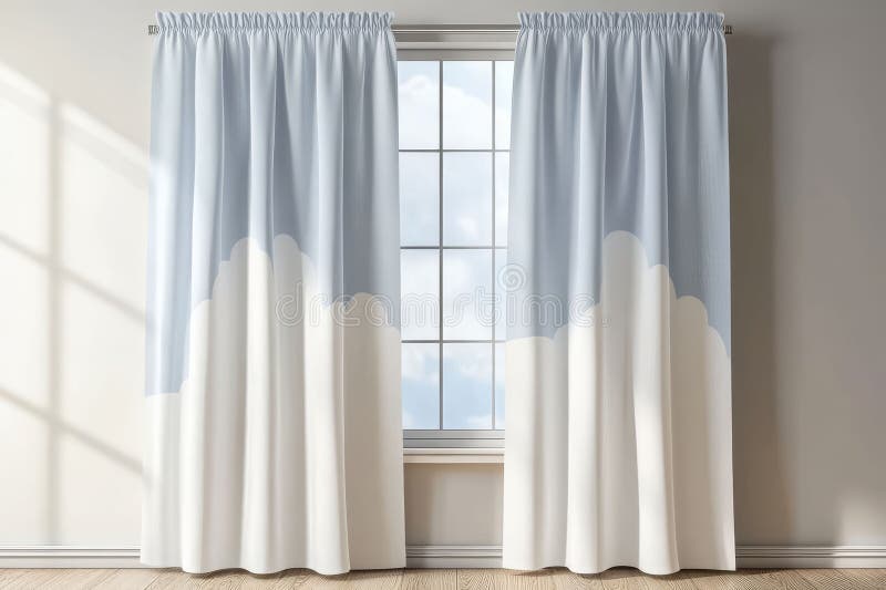 Soft Blue and White Curtains Frame Bright Window, Creating Serene Atmosphere Stock Illustration ...