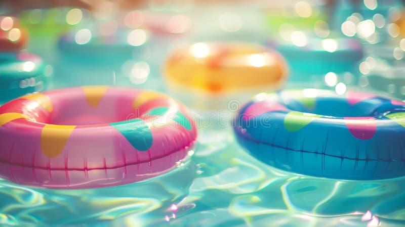 Soft Blur of Colorful Floaties Floating on the Surface of the Pool ...