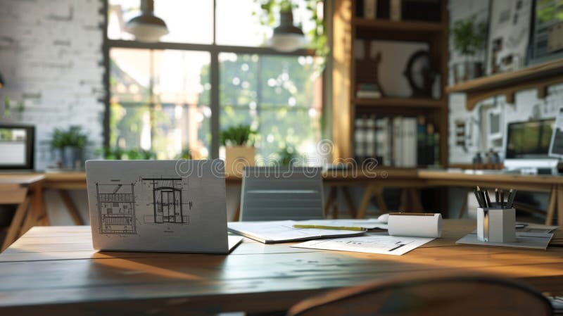 A Soft Blur Highlights an Architects Workspace with a Disarray of ...