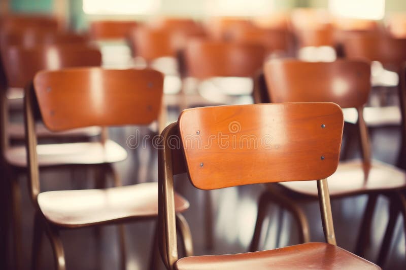 Front View Background, Brown Row Chairs Close-up, Back To School ...