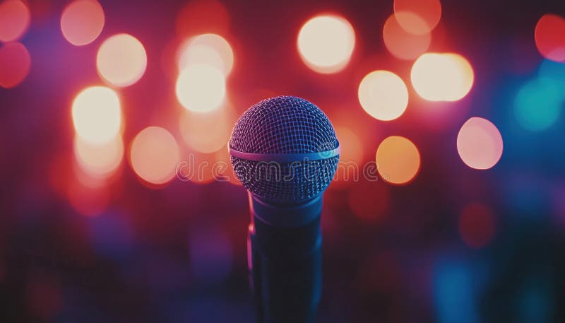 Soft and Blurred Style Image of Microphone in Concert Hall or ...