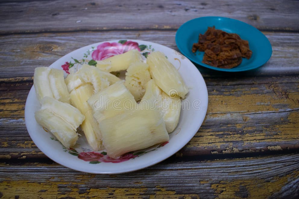 Soft Boiled Cassava Pieces Served with Brown Sugar Stock Photo - Image ...