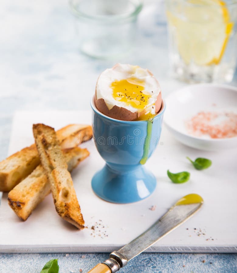 Soft Boiled Eeg and Crispy Fried Bread for Breakfast Stock Photo ...