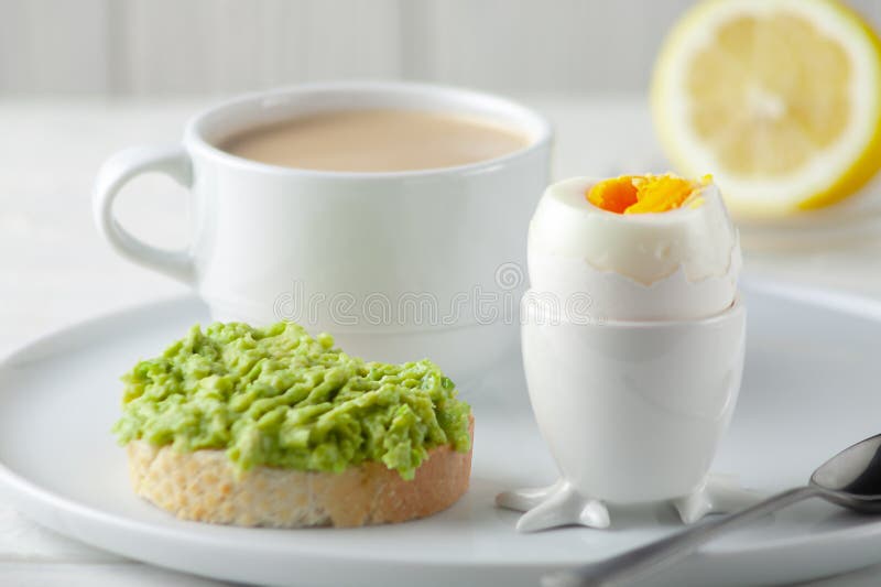 Soft-boiled Egg with Avocado Sandwich and a Cup of Coffee with Cream ...
