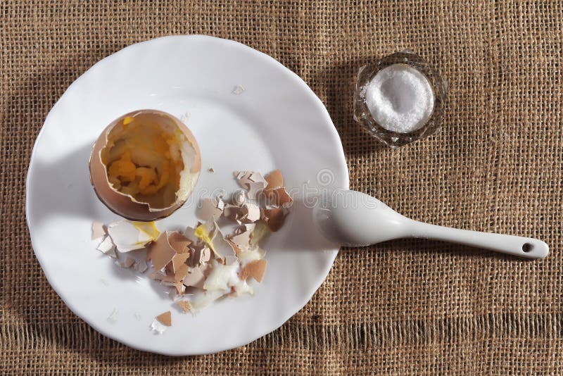Soft-boiled Egg in Ceramic Egg Cup Showing Runny Yellow Yolk with ...