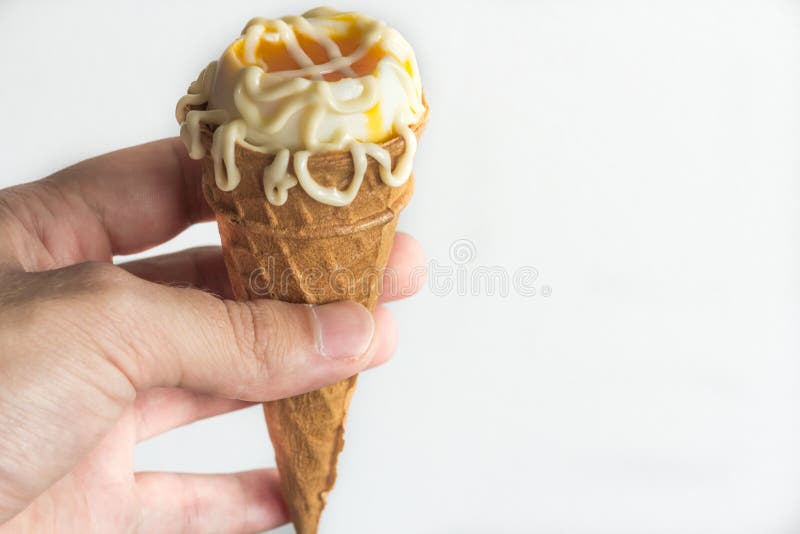 Soft Boiled Egg in an Ice Cream Cone, Concept of Innovation. Stock ...