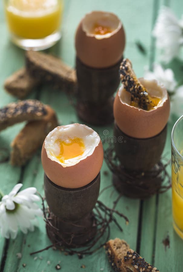 Soft Boiled Eggs and Bread Soldiers for Breakfast Stock Image - Image ...