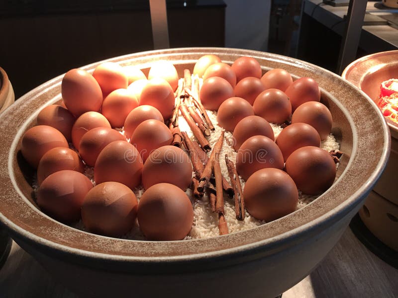 Soft Boiled Eggs Presentation in Hotel Breakfast Buffet. Stock Photo ...