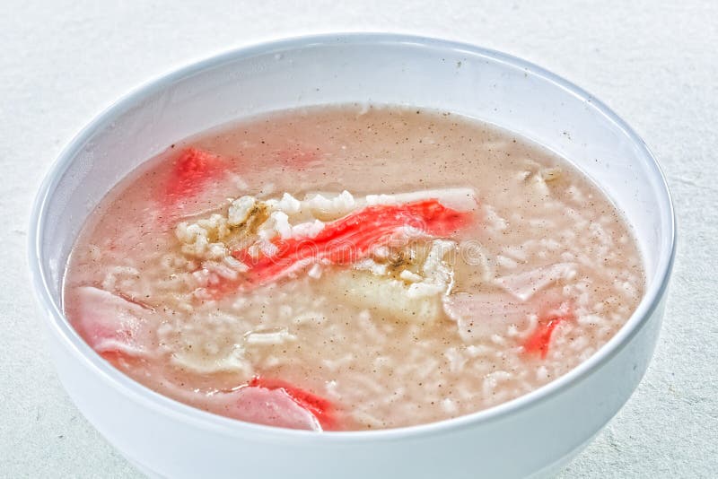 Soft-boiled Rice with Fish and Imitation Crabmeat Stock Photo - Image ...