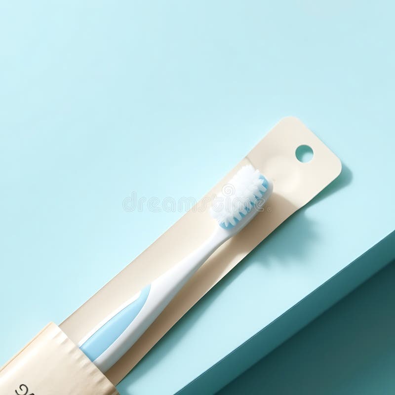 A Soft Bristle Toothbrush in Eco Friendly Packaging on a Pastel Blue ...