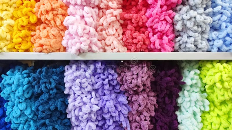 Soft Bulk Multi-colored Yarn on Shelf in the Store. Stock Photo - Image ...