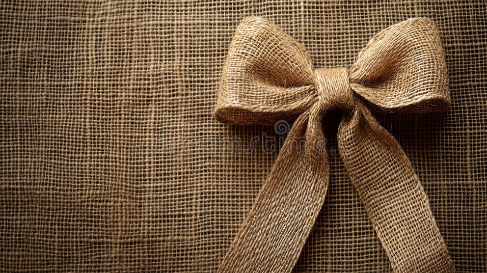 Soft Burlap Texture with Cotton Cord Bow . Stock Image - Image of ...
