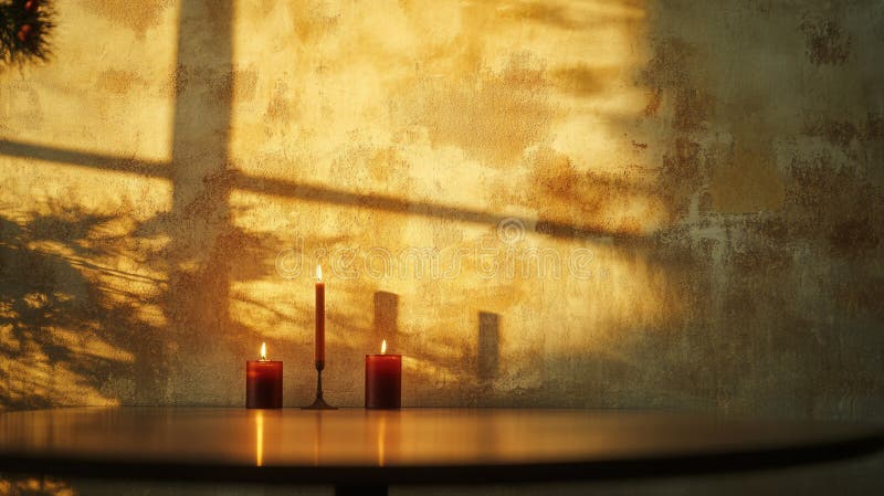 Warm Christmas Candlelight Illuminating a Wall with Soft Shadows in a ...