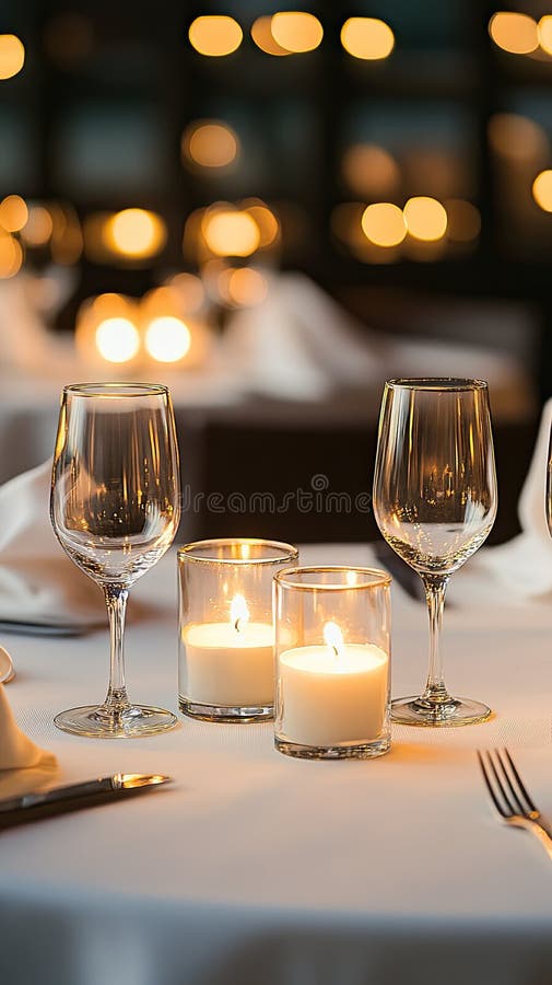 Soft Candlelight Illuminates a Beautifully Arranged Table with a Rose ...