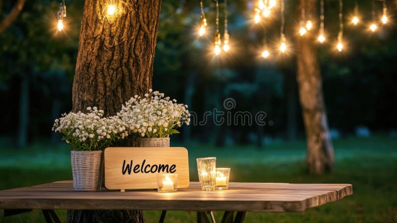 Soft Candlelight Illuminates a Welcome Sign As it Hangs Invitingly by ...