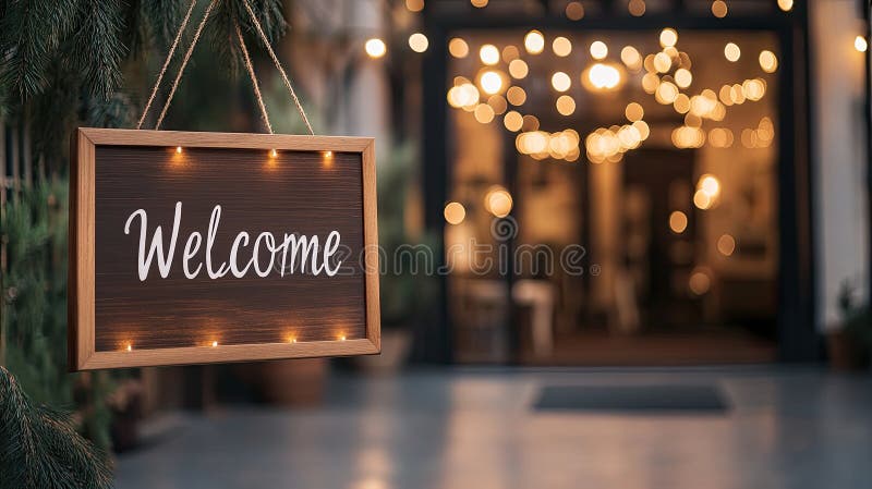 Soft Candlelight Illuminates a Welcome Sign As it Hangs Invitingly by ...