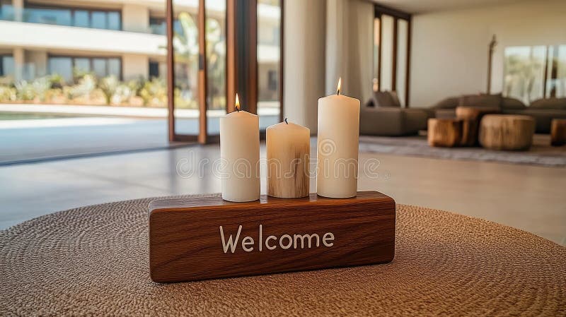 Soft Candlelight Illuminates a Welcome Sign As it Hangs Invitingly by ...