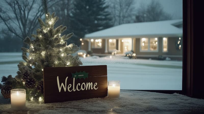 Soft Candlelight Illuminates a Welcome Sign As it Hangs Invitingly by ...