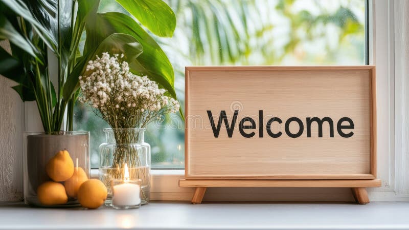 Soft Candlelight Illuminates a Welcome Sign As it Hangs Invitingly by ...