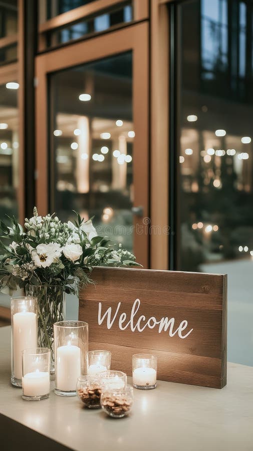 Soft Candlelight Illuminates a Welcome Sign As it Hangs Invitingly by ...