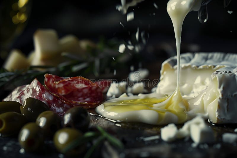 Soft Cheese Being Melted on a Dark Background, with Dramatic Shadows ...