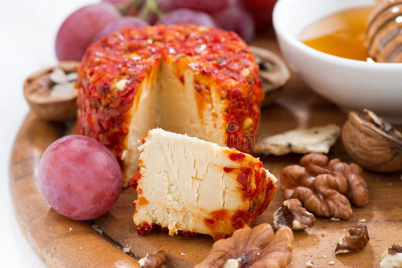 Soft Cheese and Snacks on a Board Stock Photo - Image of menu ...