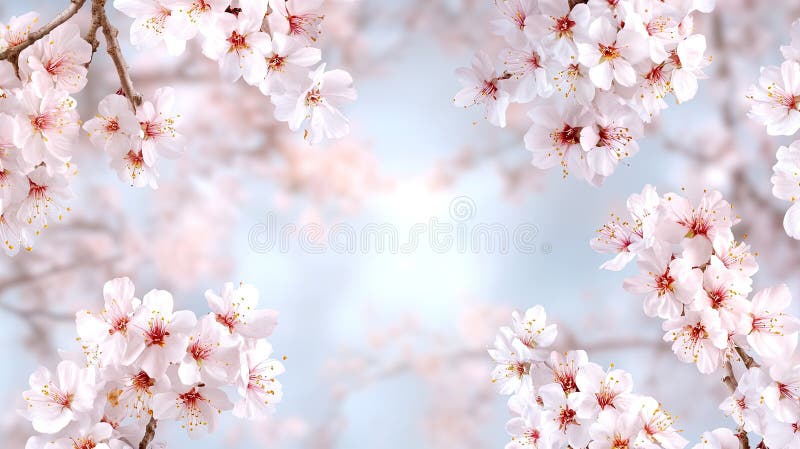 Soft Cherry Blossoms in Light Pink Bloom Against a Calming Sky Blue ...