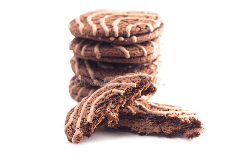 Soft Chocolate Fudge Cookie with Swirl Icing on a White Background ...