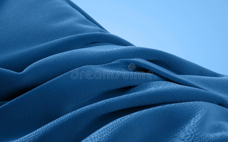 Soft Cloth Drapery Classic Blue Material on Flat Background 3d ...