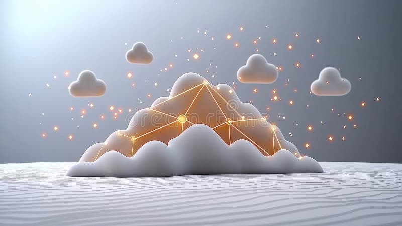 Soft Cloud with Digital Connections and Sparkles on Abstract Background ...